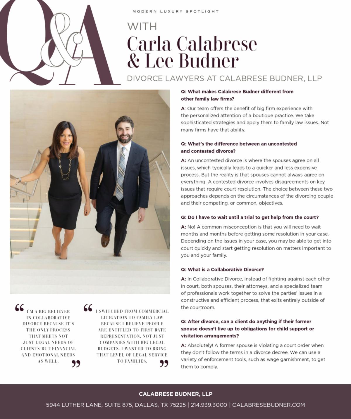 Calabrese Budner Answers Common Divorce Questions in Dallas Modern ...