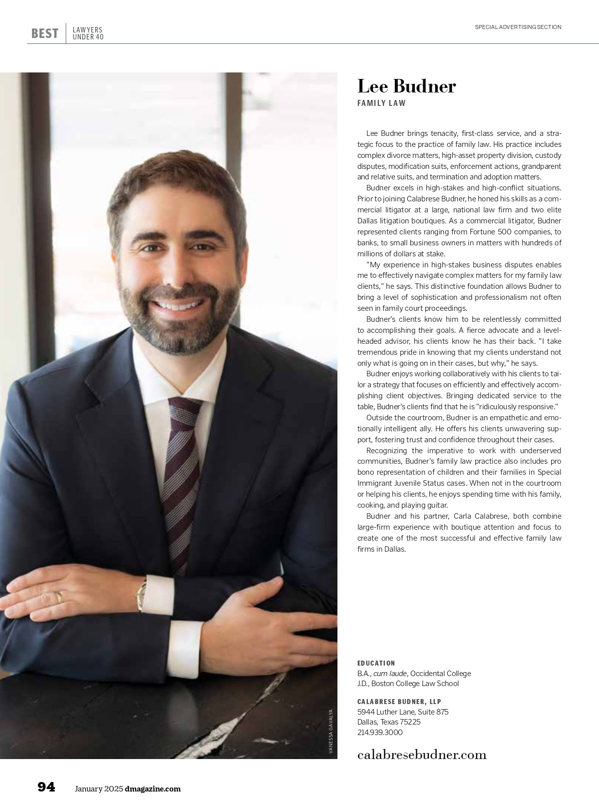 Lee Budner Selected to D Magazine's Best Lawyers Under 40 - Calabrese ...